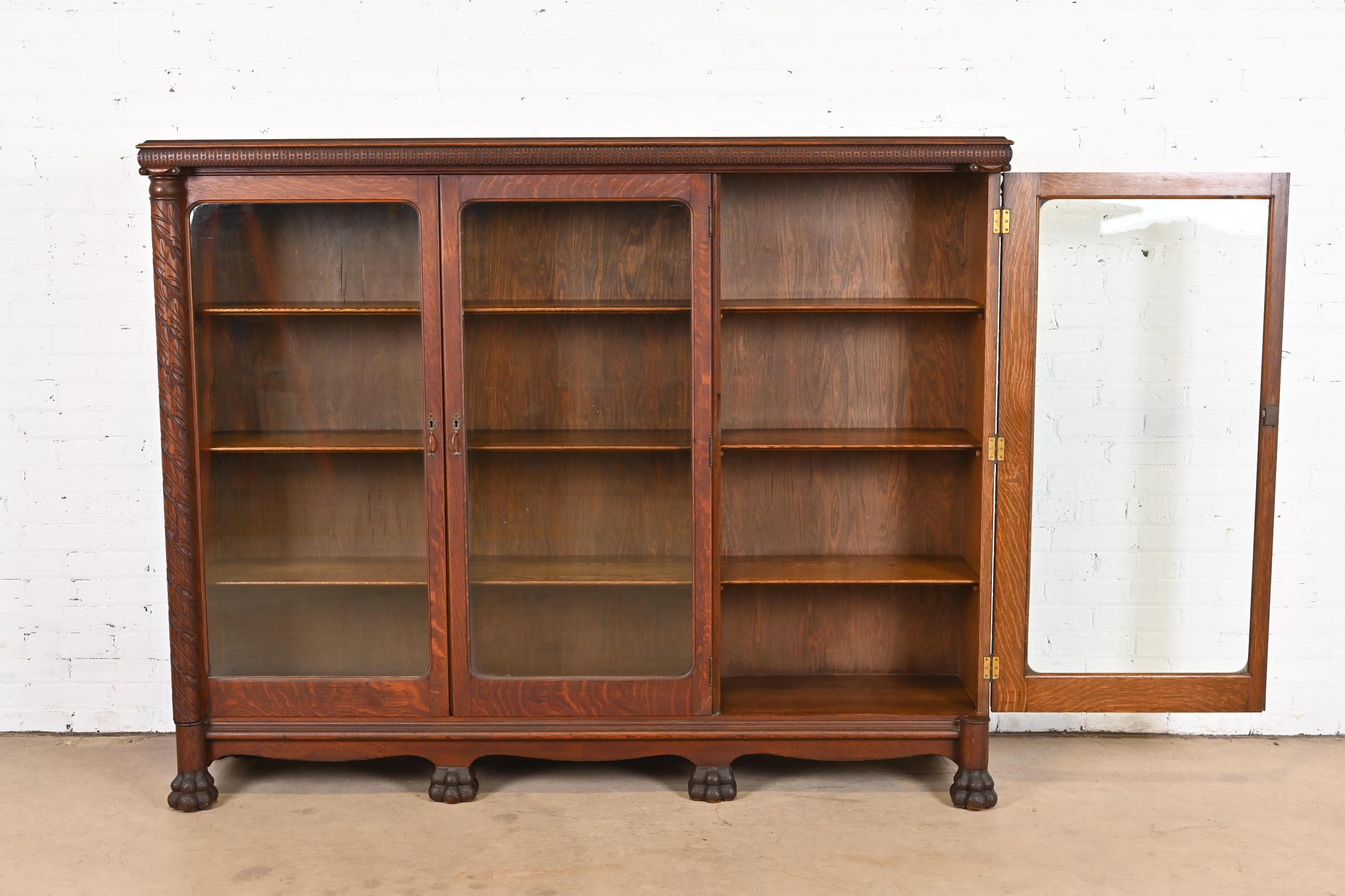 Antique American Empire Carved Oak Triple Bookcase, circa 1890s For ...