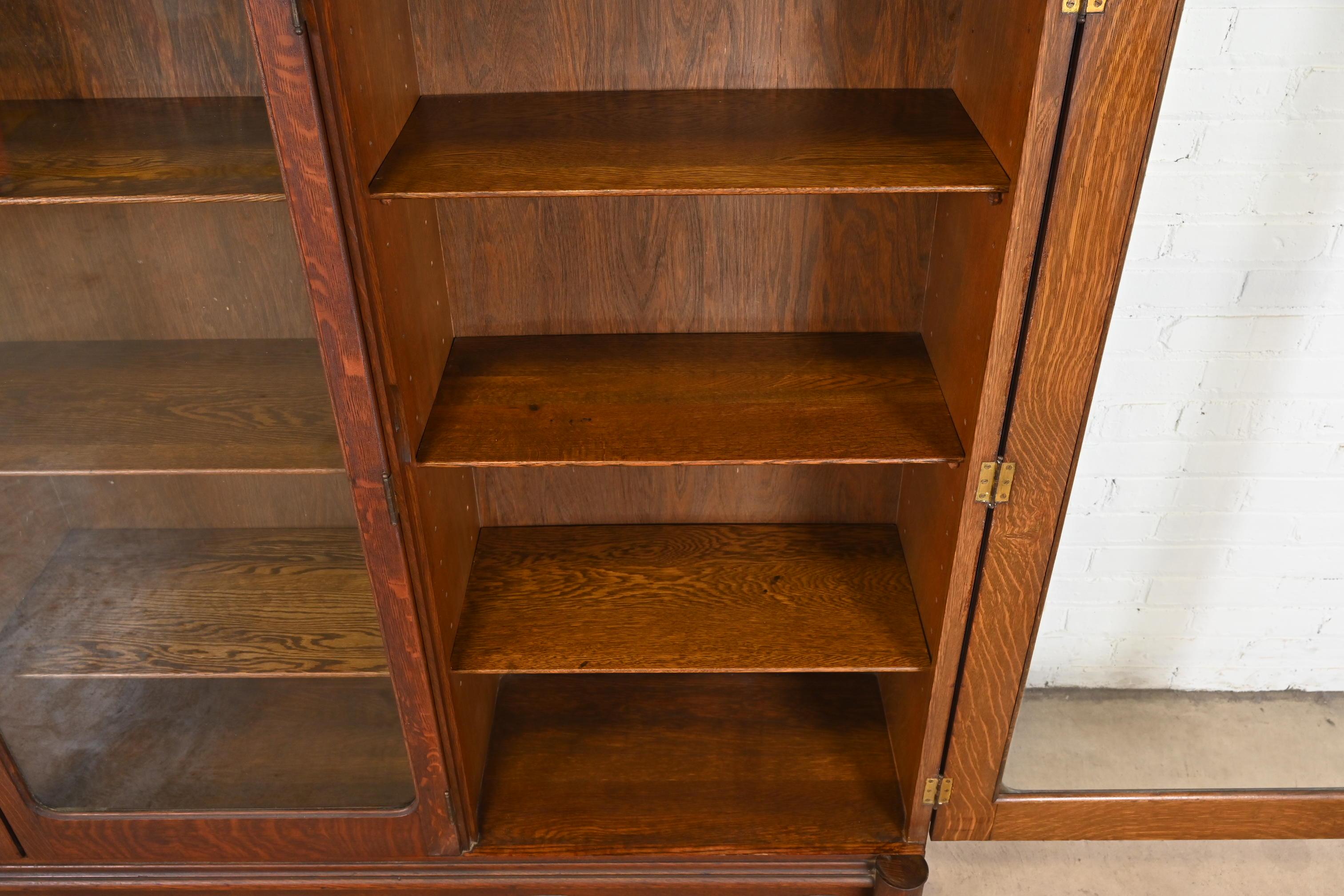 Antique American Empire Carved Oak Triple Bookcase, circa 1890s For ...