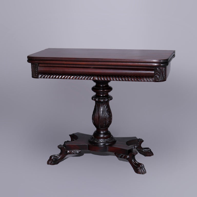 Antique American Empire Classical Carved Mahogany Claw Foot Card Table ...