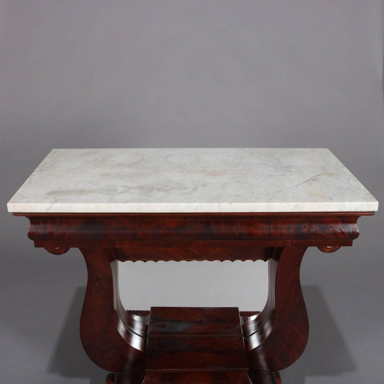 Antique American Empire Classical Lyre Flame Mahogany Marble and Mirror ...