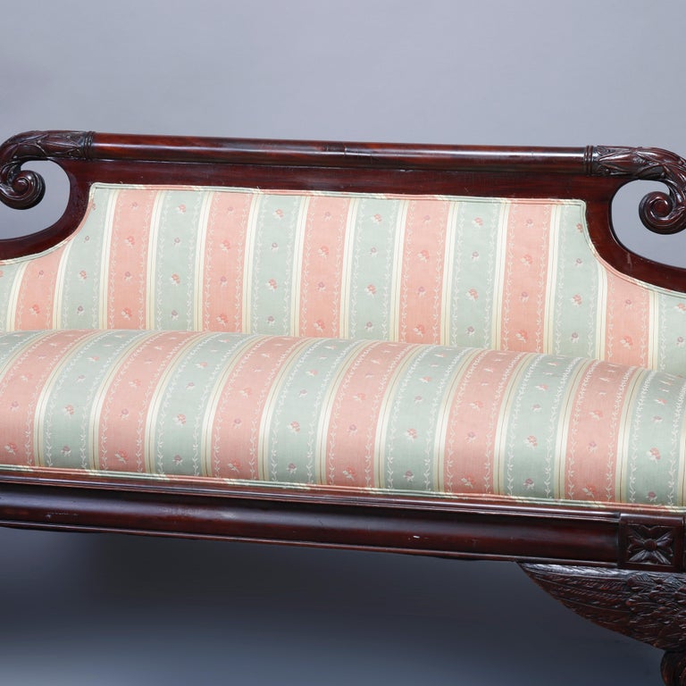 Antique American Empire Classical Mahogany Scroll Arm Sofa, 19th ...