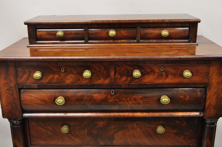 Antique American Empire Crotch Mahogany Chest Drawers Step Back Dresser ...