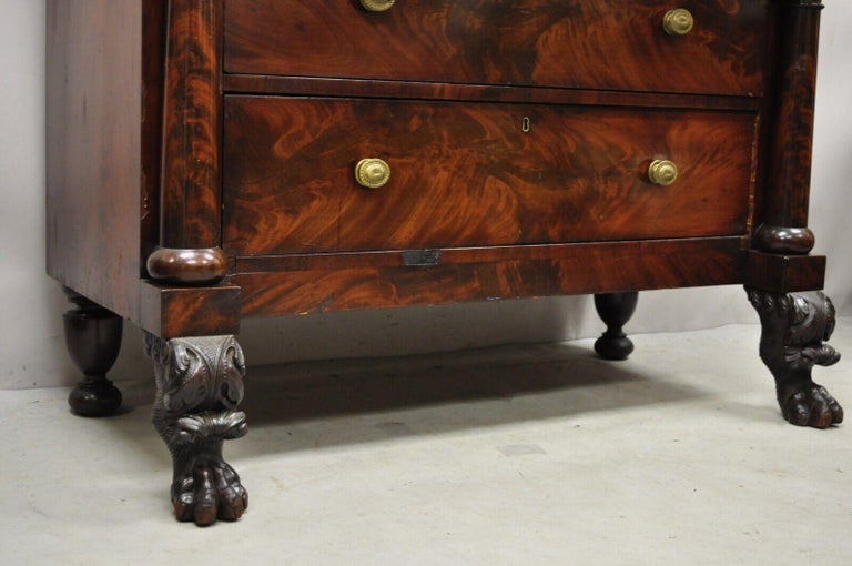 Antique American Empire Crotch Mahogany Chest Drawers Step Back Dresser ...