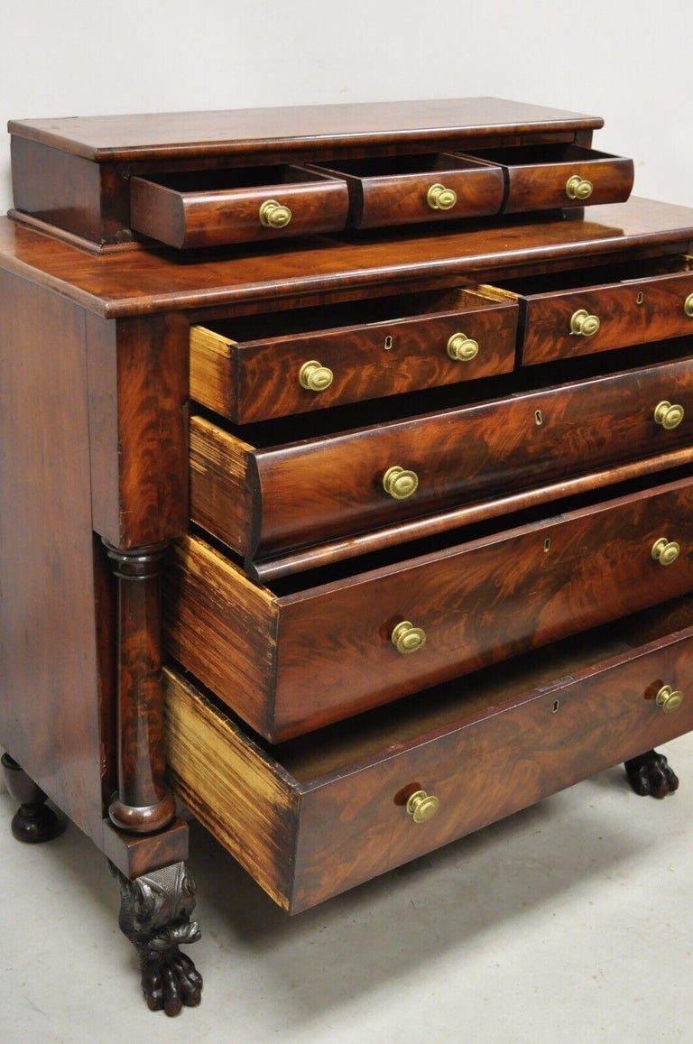 Antique American Empire Crotch Mahogany Chest Drawers Step Back Dresser ...