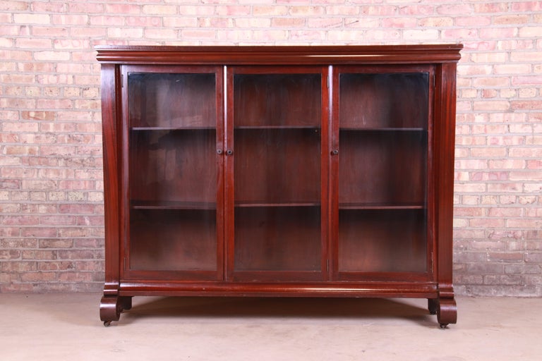 Antique American Empire Mahogany Triple Bookcase, circa 1900 at 1stDibs