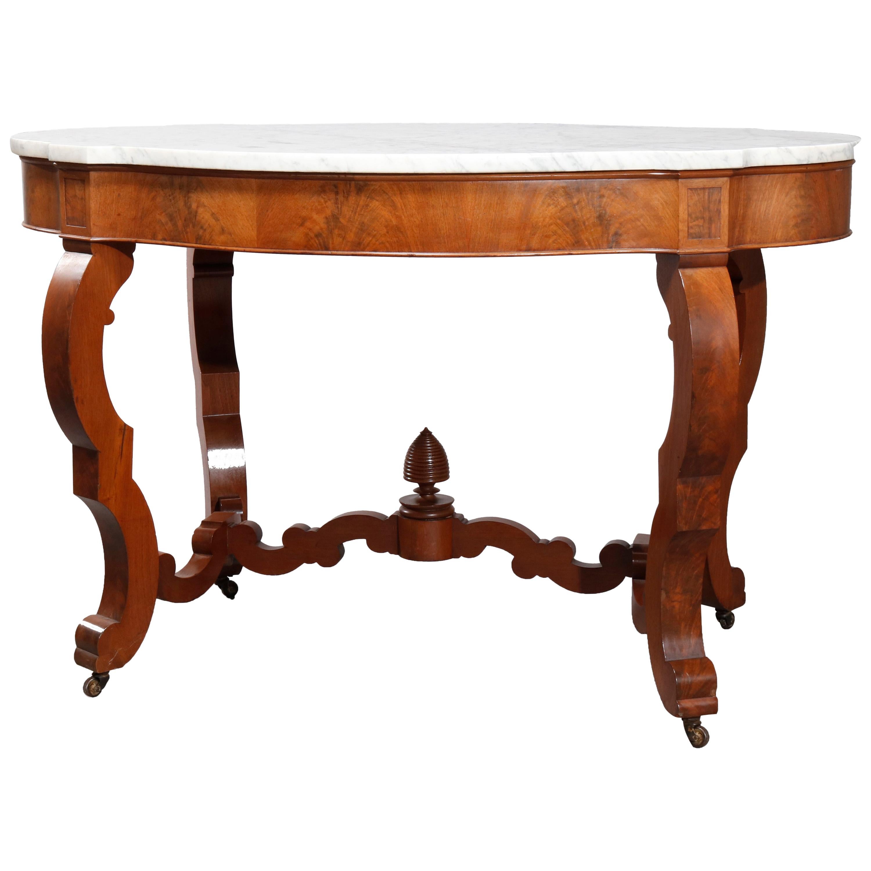 Antique American Empire Meeks School Flame Mahogany Turtle Top Table ...