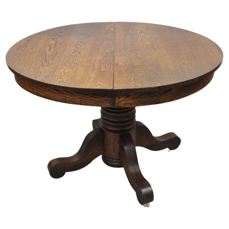 Antique American Empire Oak Wood Round Oak Pedestal Base Dining Table ...