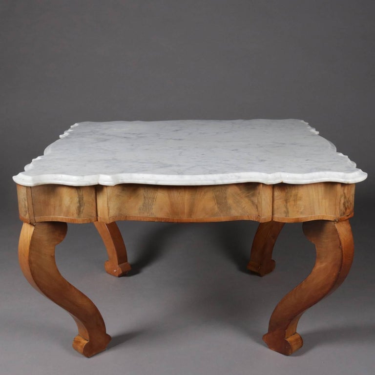Antique American Empire Scalloped Flame Mahogany Marble Top Coffee ...