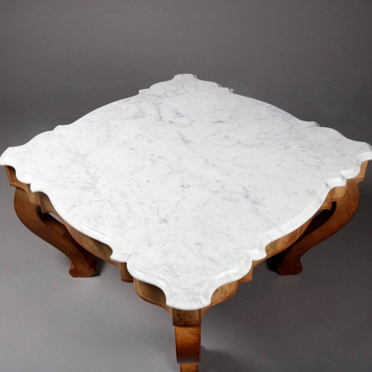 Antique American Empire Scalloped Flame Mahogany Marble Top Coffee ...
