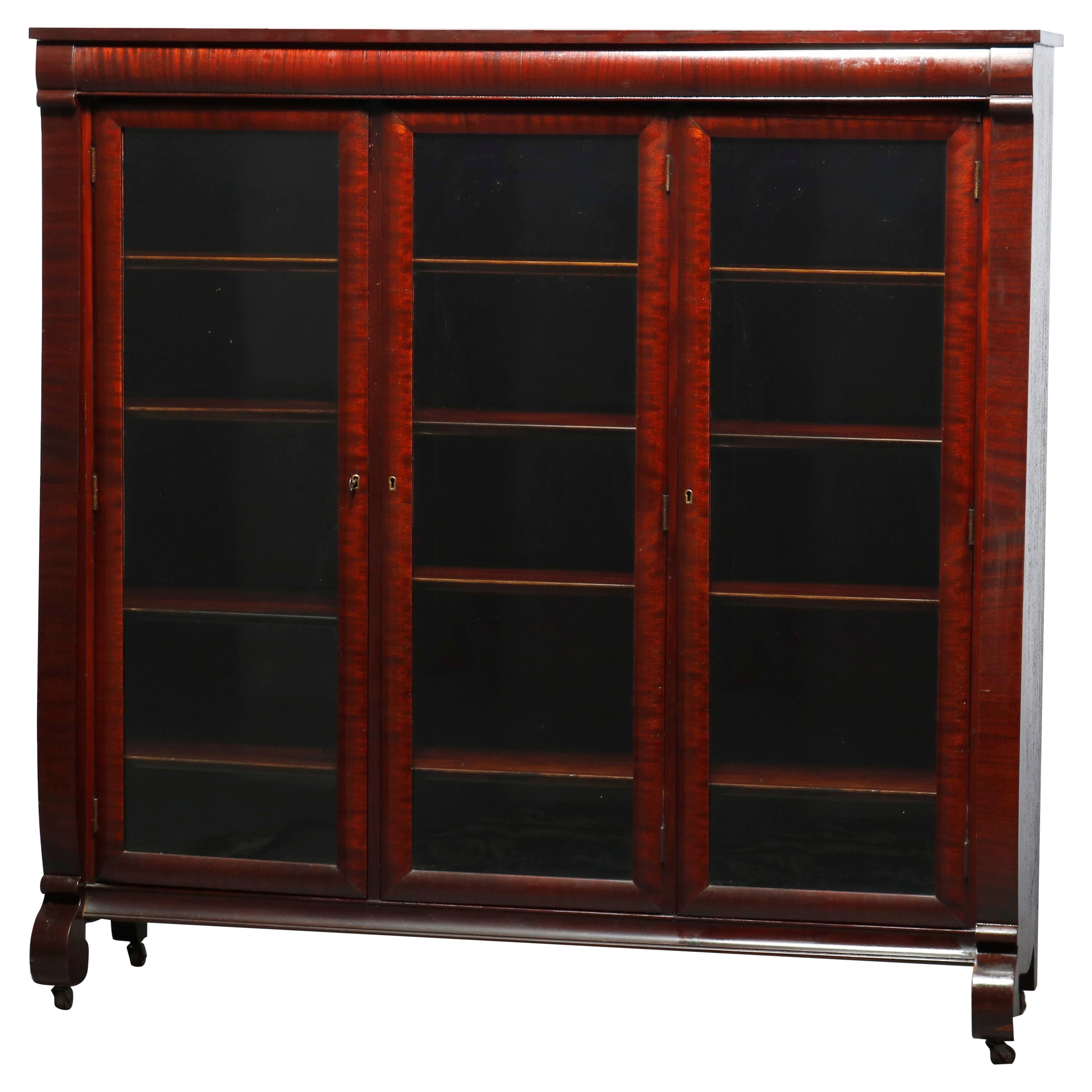 Antique American Empire Style Three Door Flame Mahogany Bookcase, Circa ...