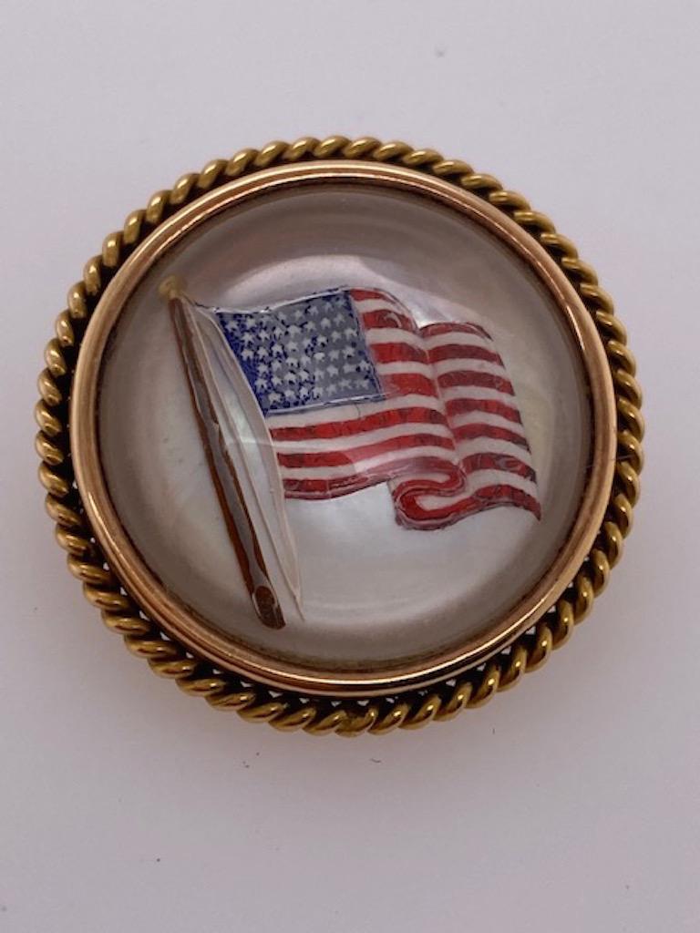 Antique American Flag Gold and Crystal Pin For Sale at 1stDibs