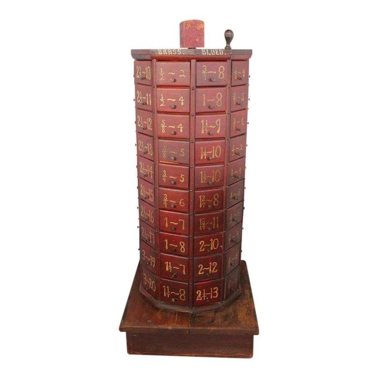Antique American General Store Revolving Red Cabinet For Sale at 1stDibs