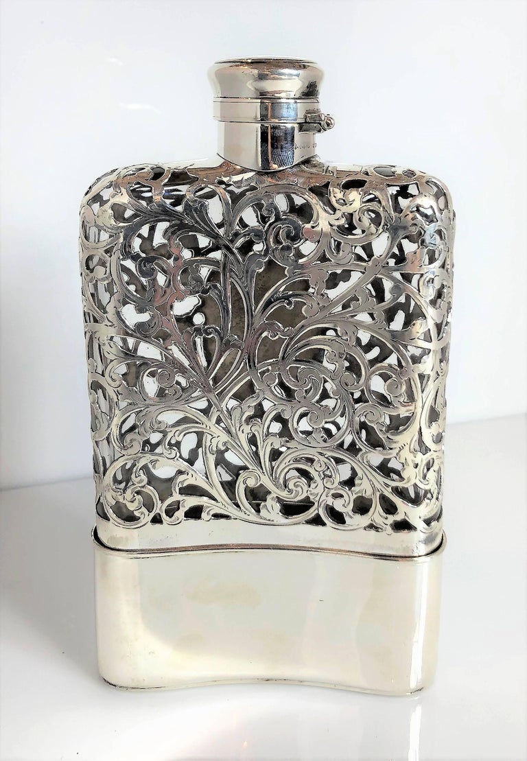 Antique American Gorham Co. Sterling Silver Crystal Flask with Gilt Cup ...
