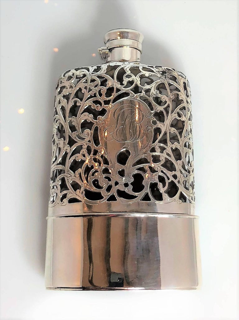 Antique American Gorham Co. Sterling Silver Crystal Flask with Gilt Cup ...