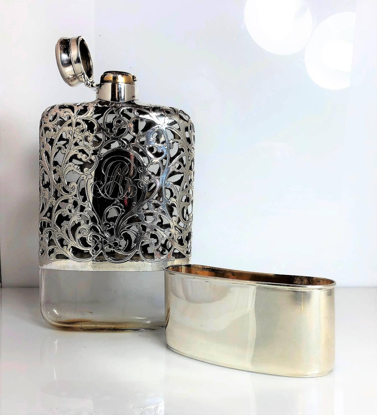 Antique American Gorham Co. Sterling Silver Crystal Flask with Gilt Cup ...