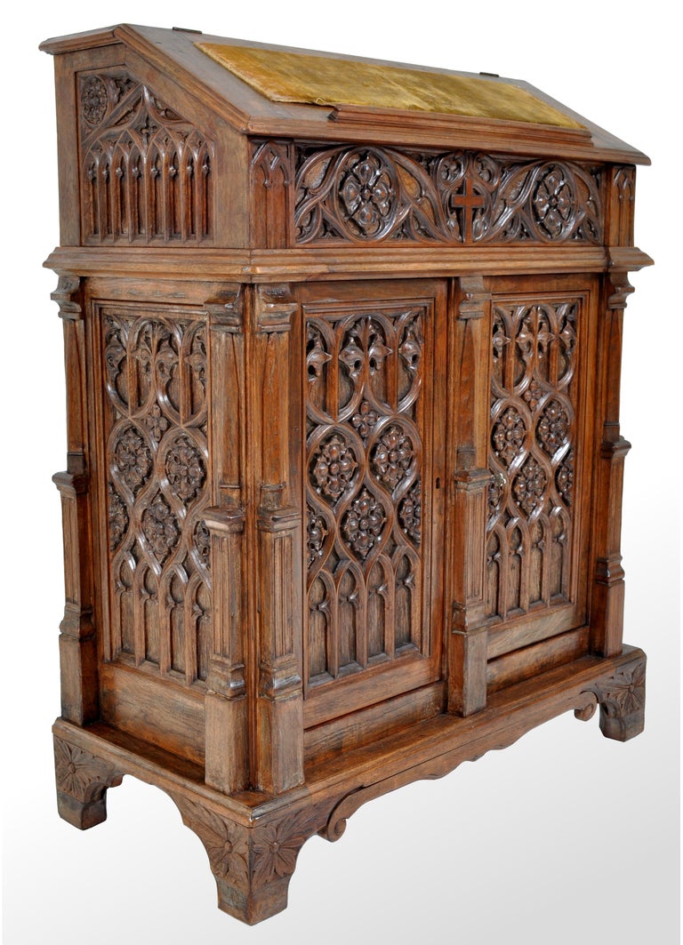 Antique American Gothic Revival Carved Oak Lectern/Cabinet/Desk, circa ...