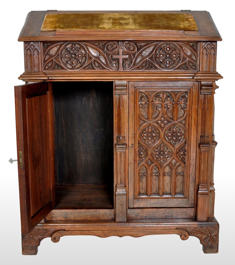 Antique American Gothic Revival Carved Oak Lectern/Cabinet/Desk, circa ...