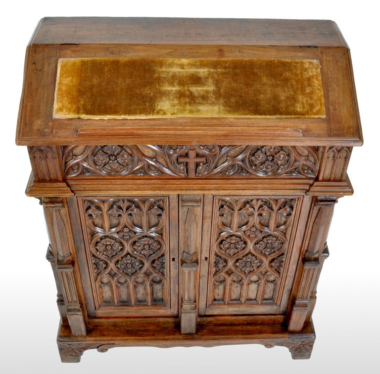 Antique American Gothic Revival Carved Oak Lectern/Cabinet/Desk, circa ...