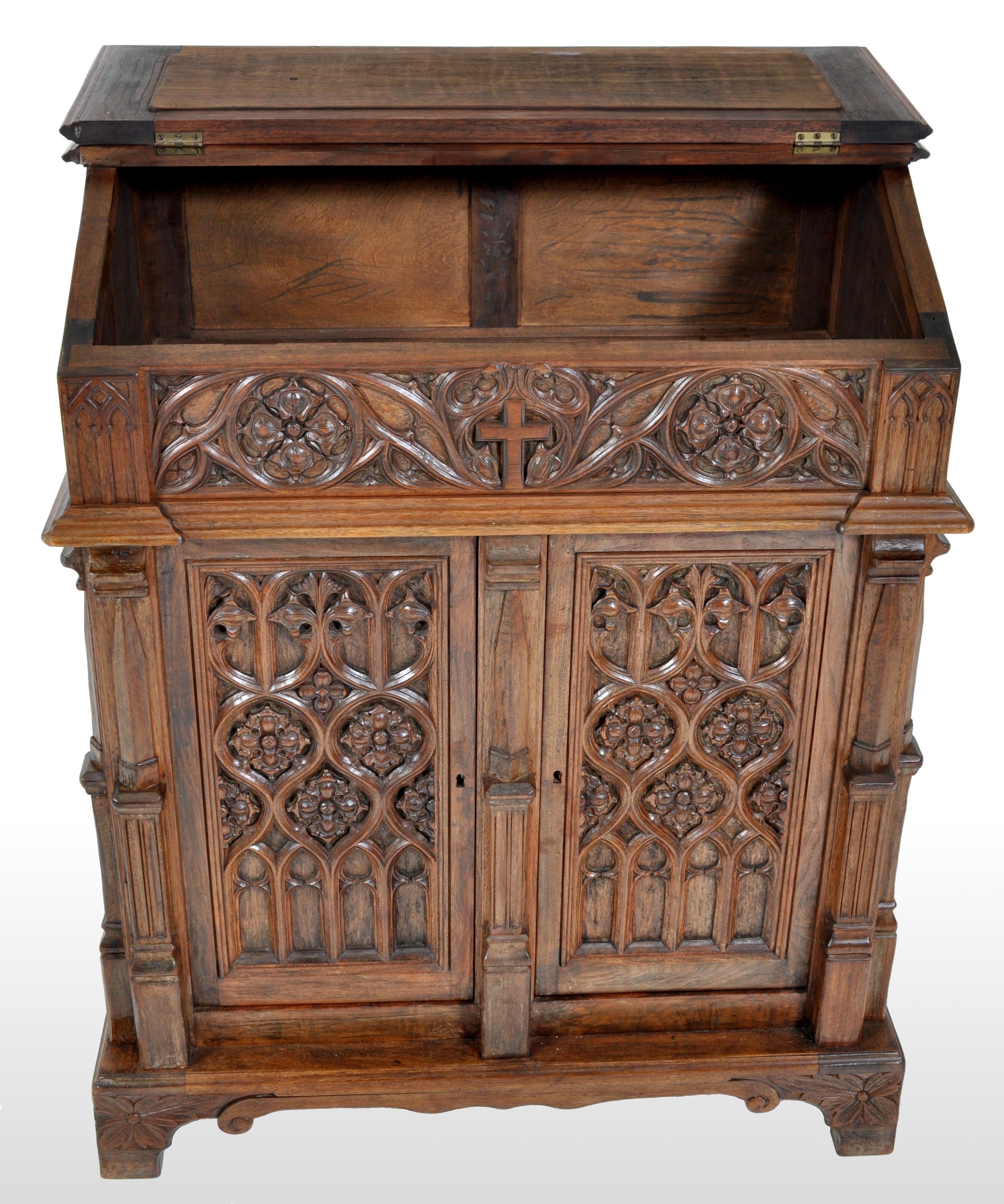 Antique American Gothic Revival Carved Oak Lectern/Cabinet/Desk, circa ...