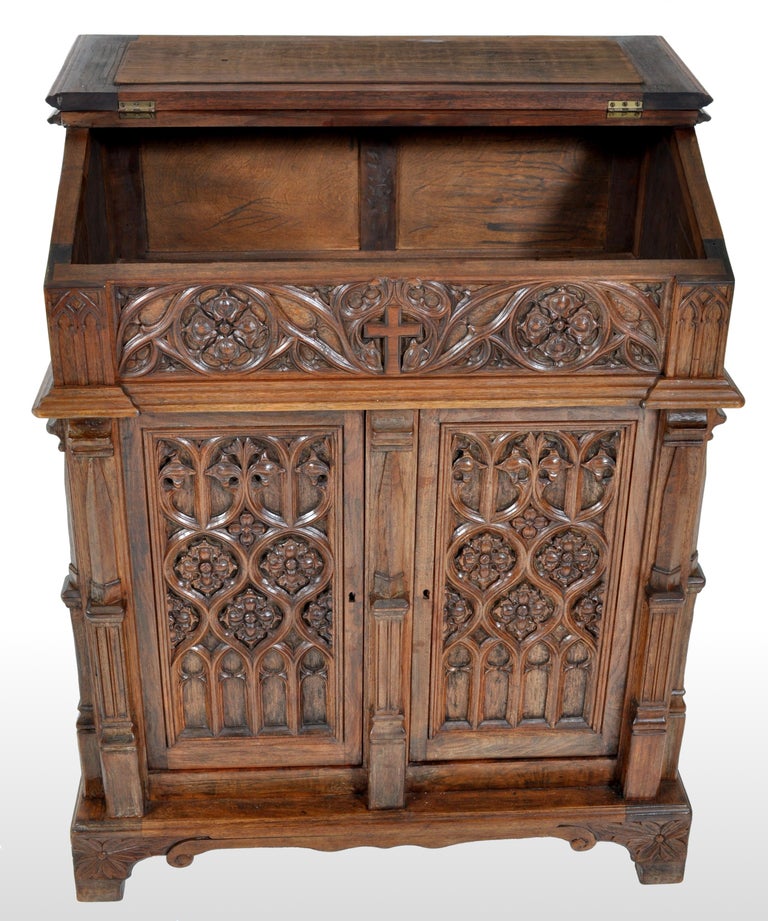 Antique American Gothic Revival Carved Oak Lectern/Cabinet/Desk, circa ...