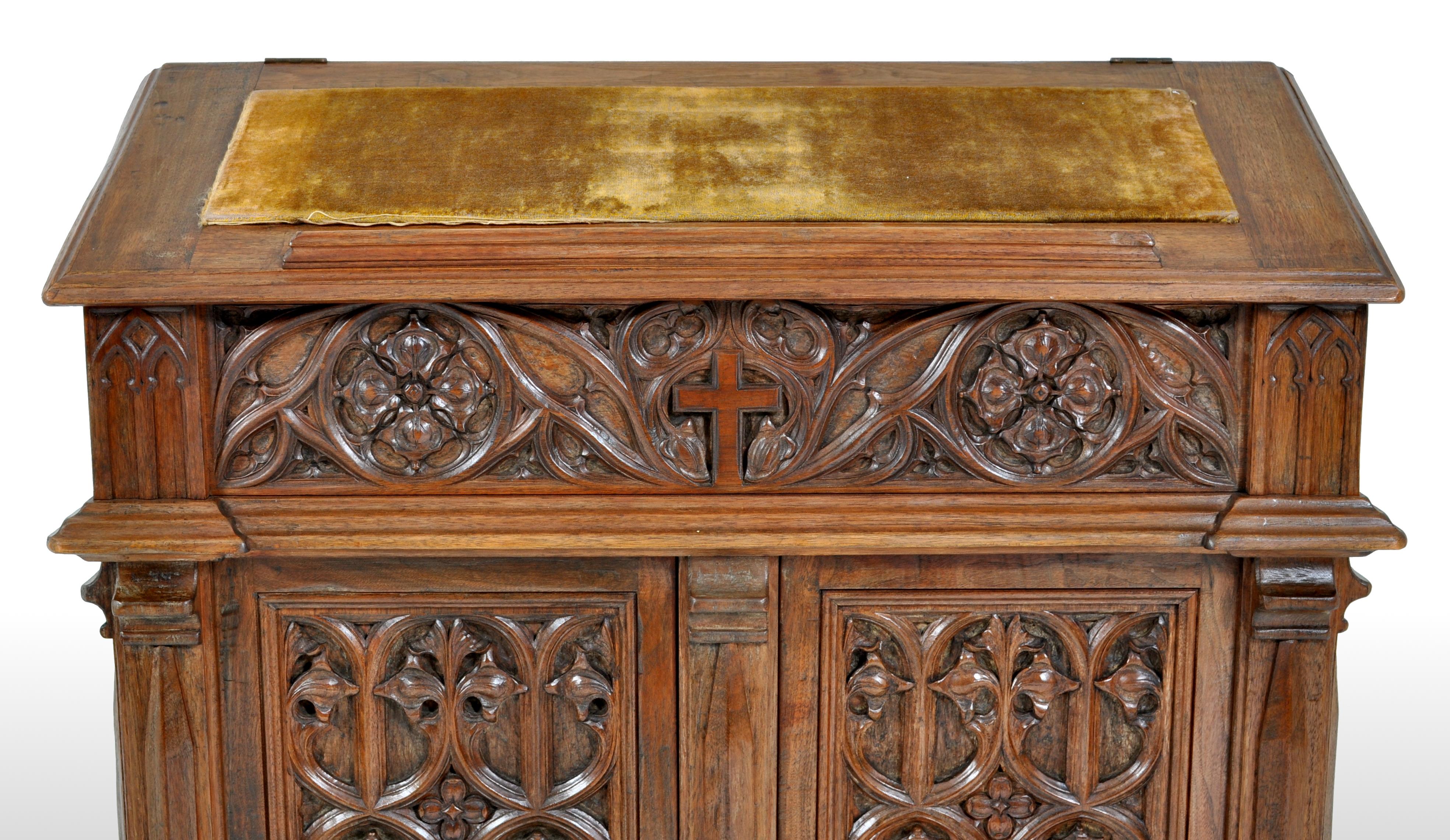 Antique American Gothic Revival Carved Oak Lectern/Cabinet/Desk, circa ...