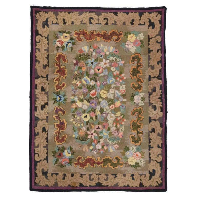 Antique American Hook Rug with Art Nouveau Baroque Style For Sale at ...
