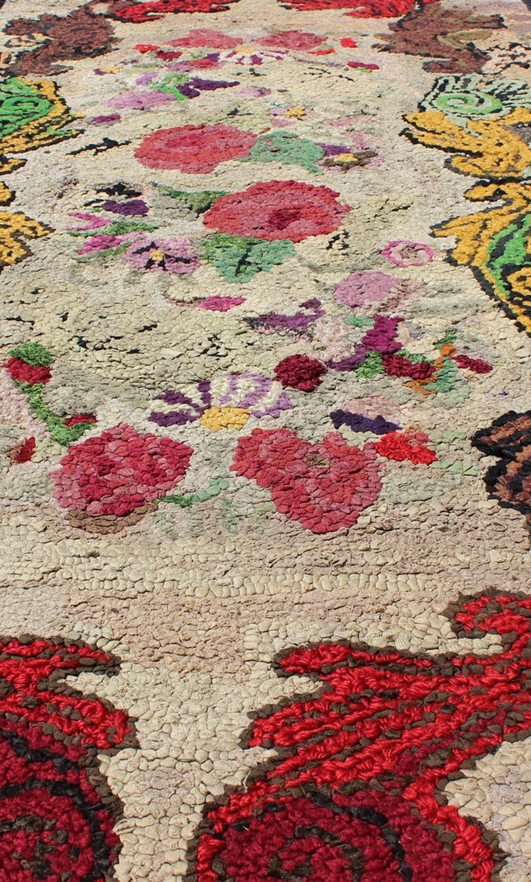 Antique American Hooked Floral Rug with Beautiful Colors Red, Green ...