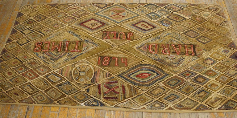 American Hooked Rug From 1870s ( 3'1" x 6'1" - 94 x 185 cm ) For Sale ...