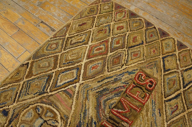 American Hooked Rug From 1870s ( 3'1" x 6'1" - 94 x 185 cm ) For Sale ...