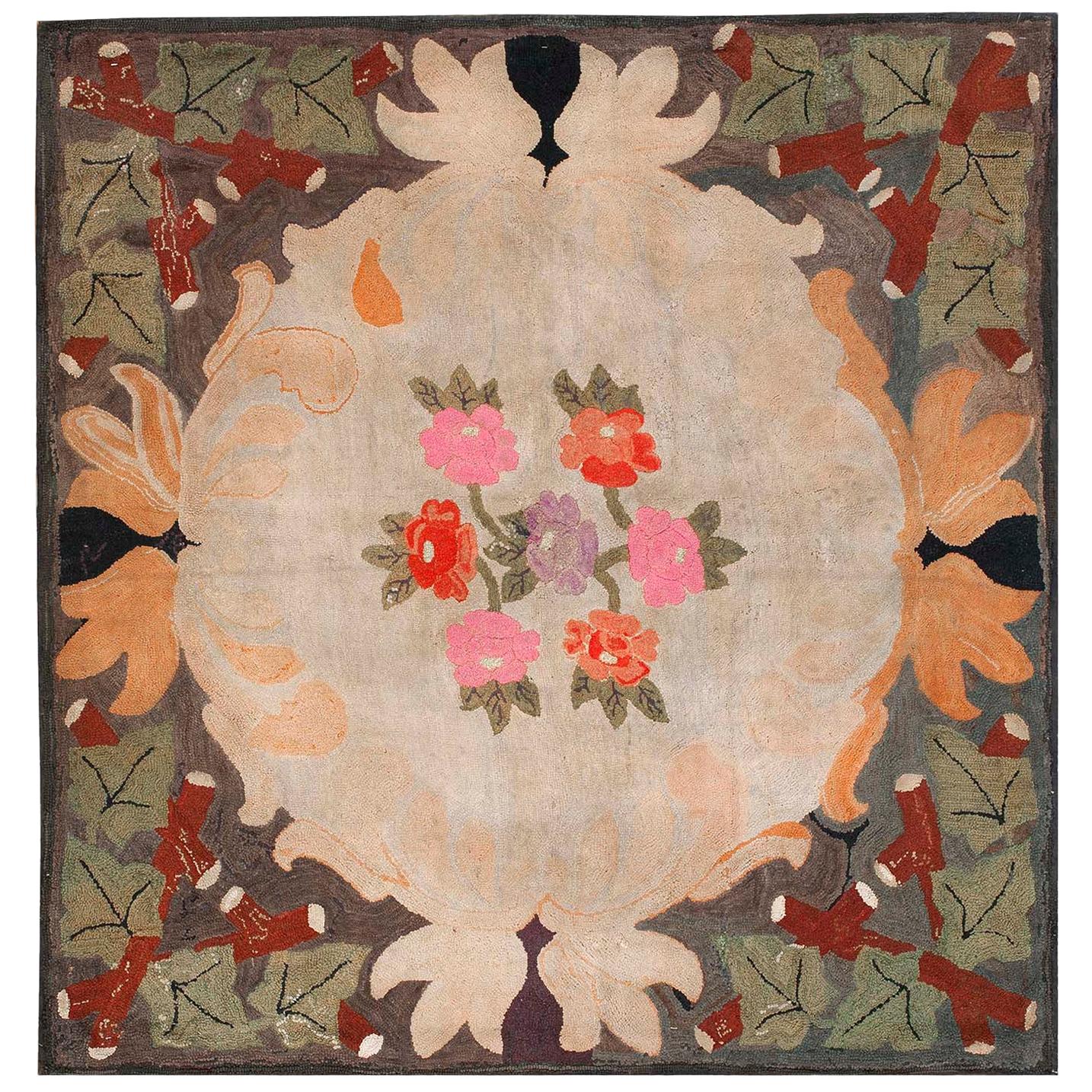 Antique American Hooked Rug 5' 6" x 5' 8" For Sale at 1stDibs