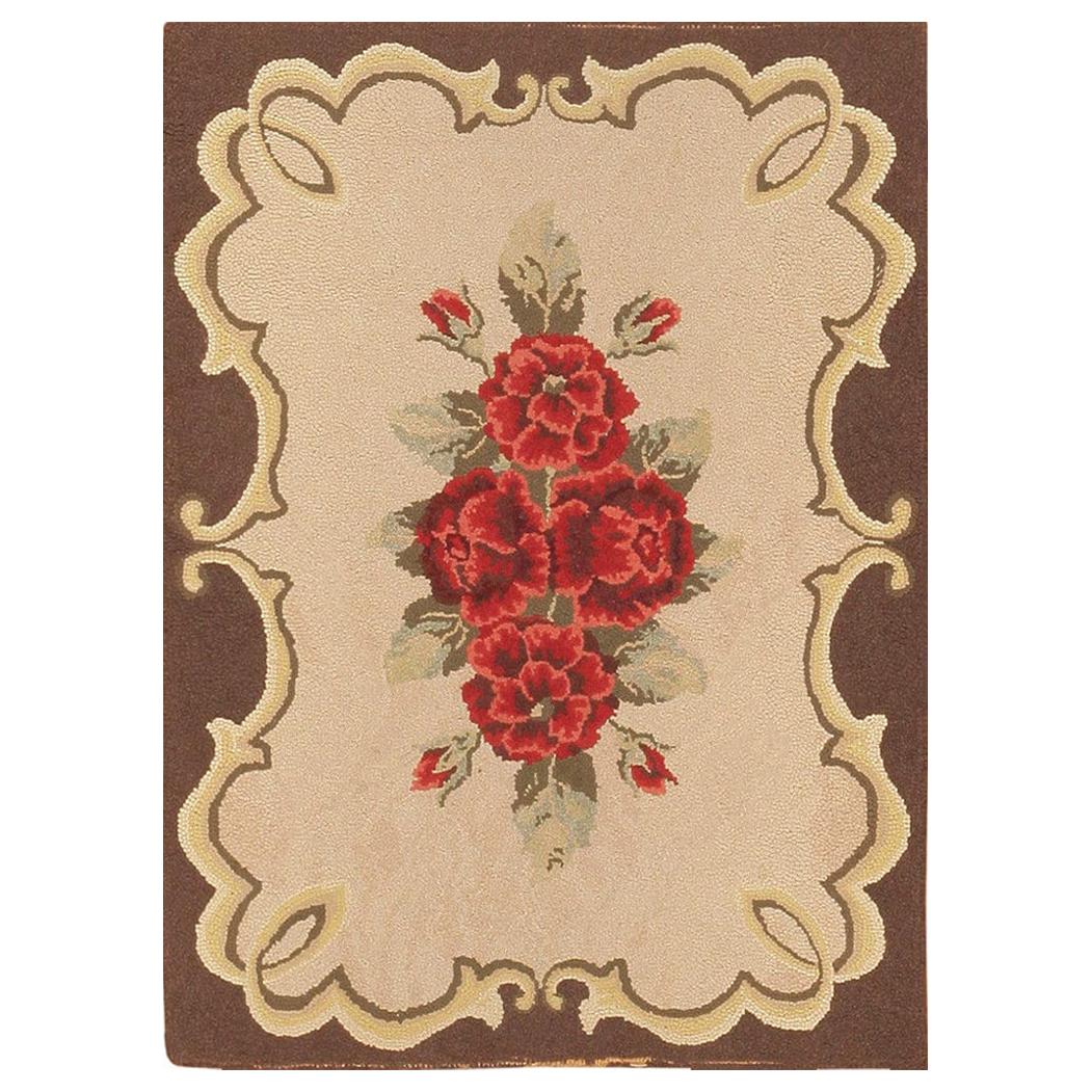 Distressed Antique American Hooked Floral Rug with Cozy Cottage ...