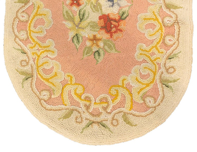 Antique American Hooked Rug Salmon Color For Sale at 1stDibs
