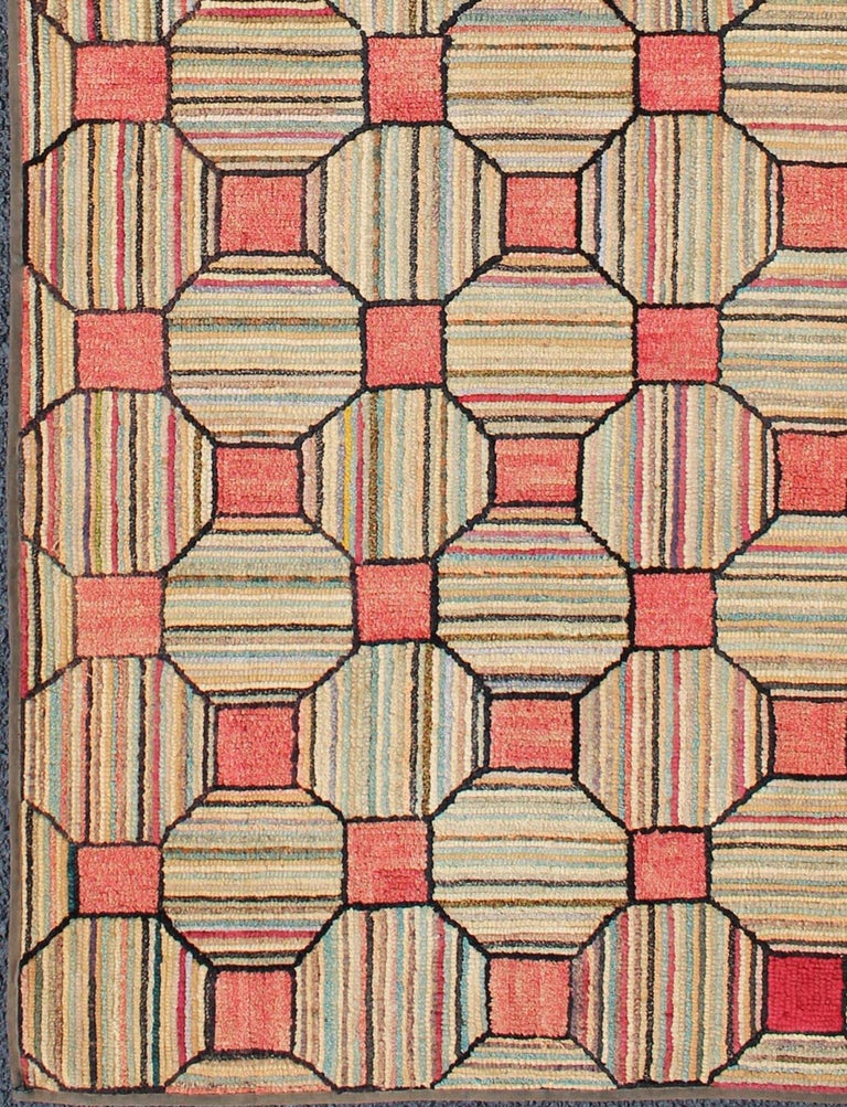 Antique American Hooked Rug with Diamond-Patchwork Geometric Design For ...