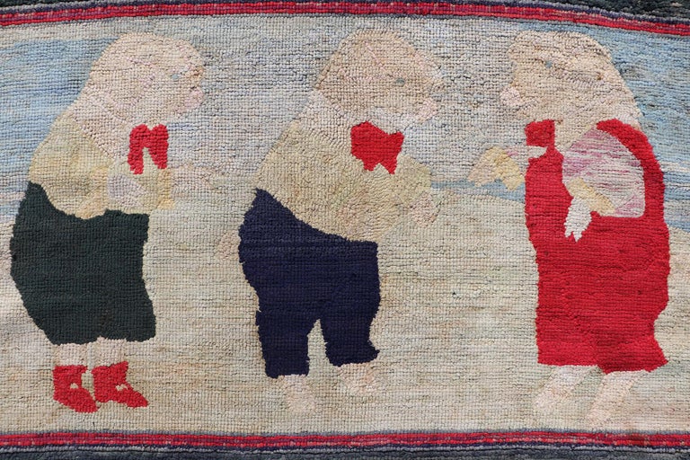 Antique American Hooked Rug with Panel of Children's Rhymes For Sale at ...