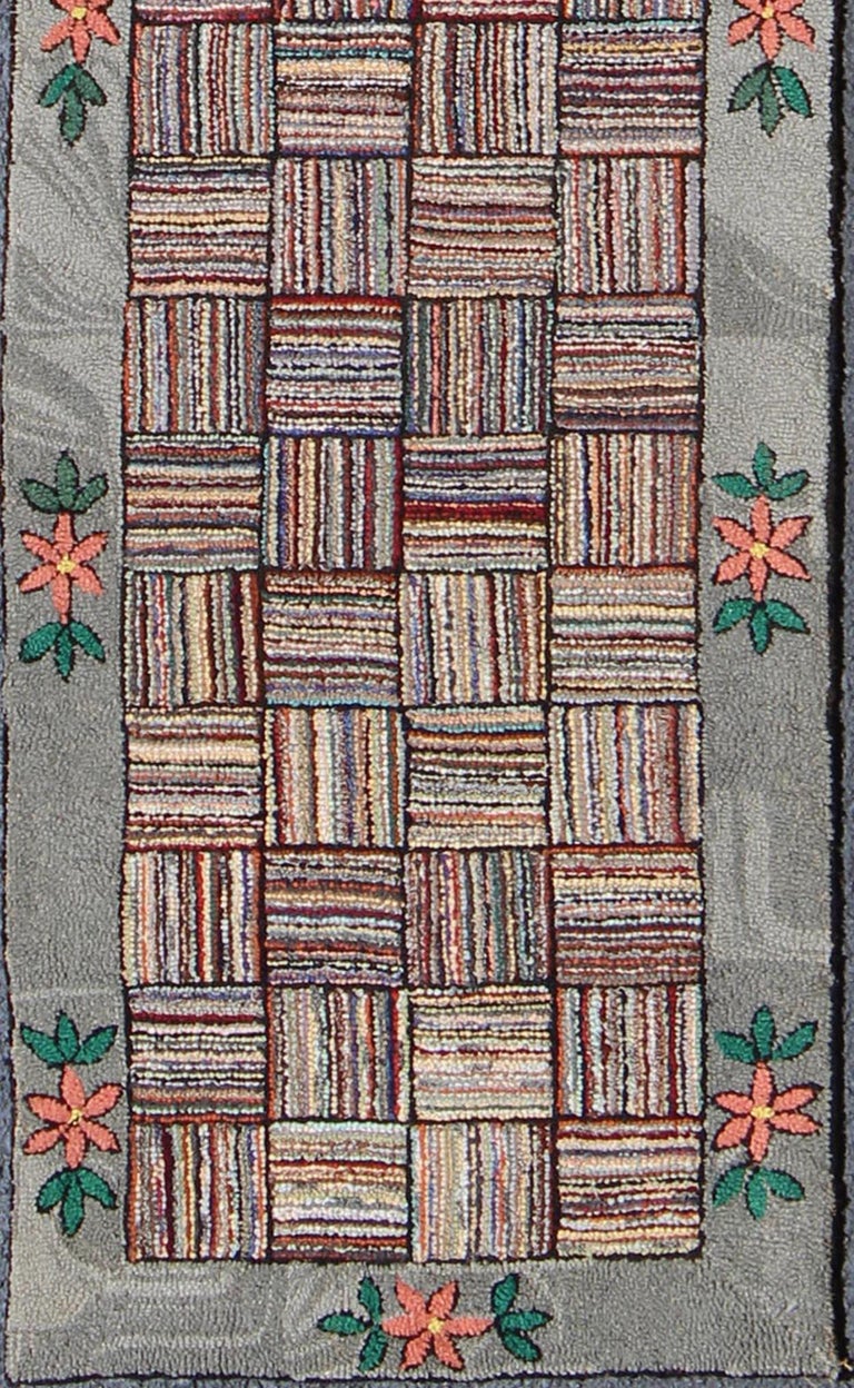 Antique American Hooked Runner with Colorful Patchwork Design For Sale ...