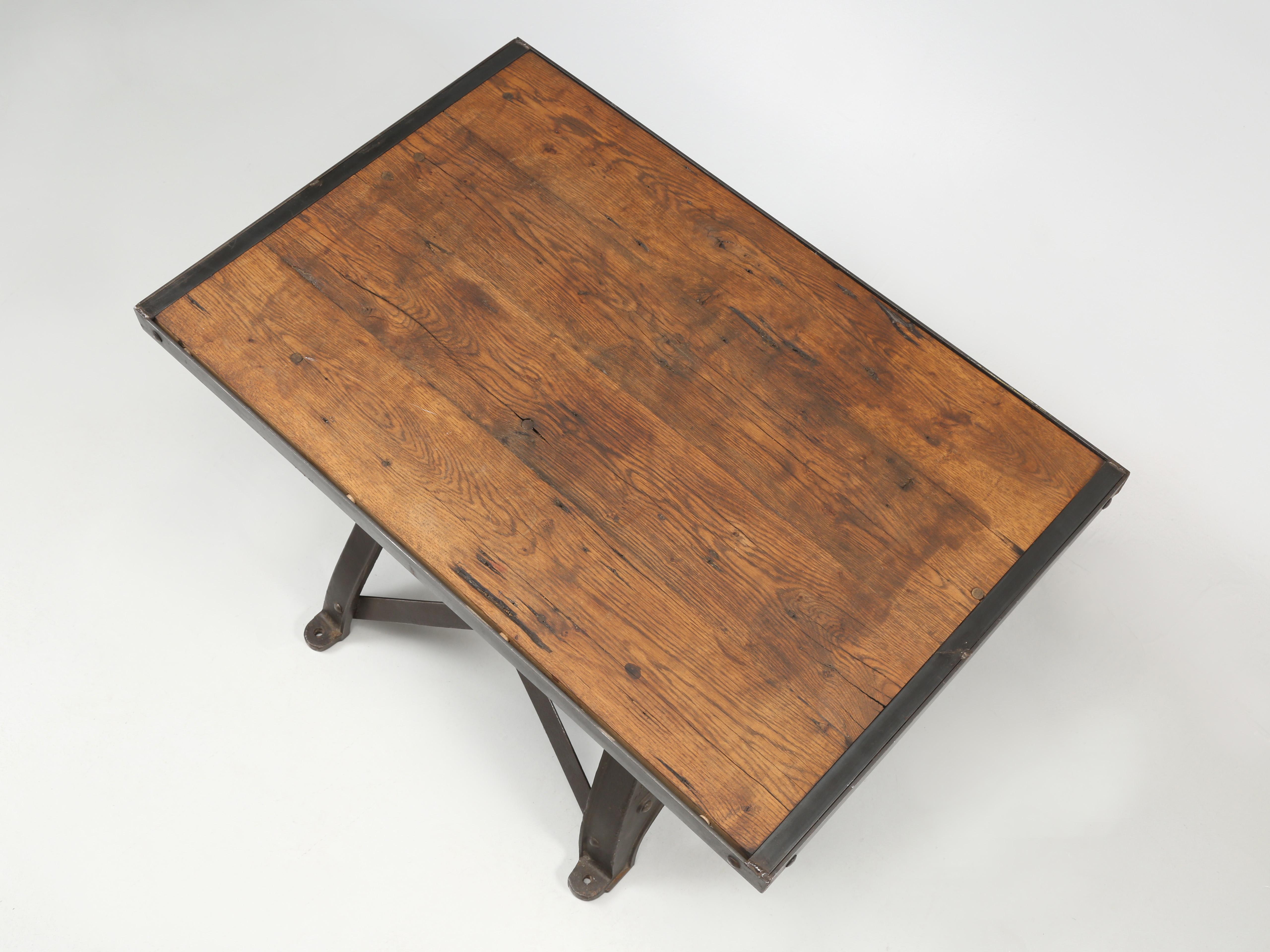 Antique American Industrial Heavy-Duty Steel and Wood Work Table ...