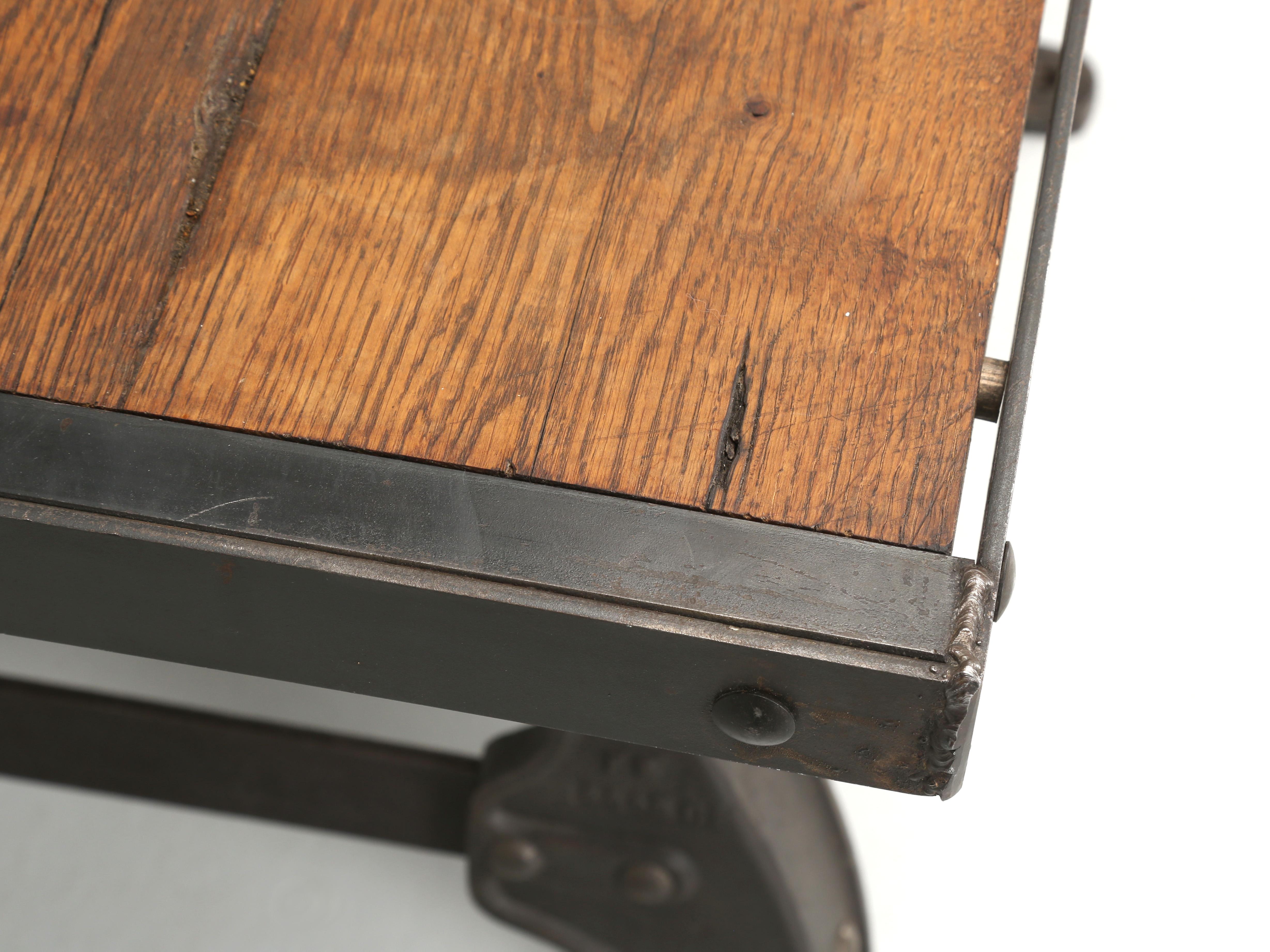 Antique American Industrial Heavy-Duty Steel and Wood Work Table ...