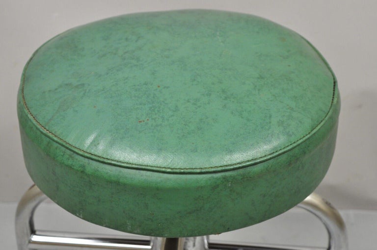 Antique American Industrial Metal Green Vinyl Rolling Work Stool Seat ...