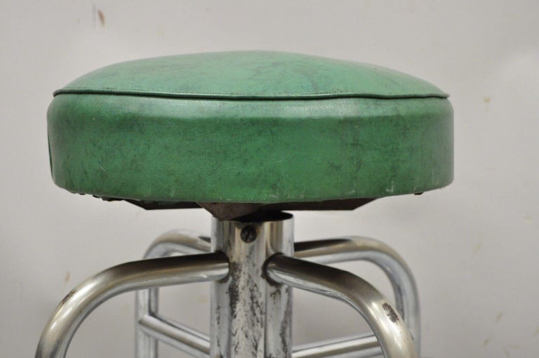 Antique American Industrial Metal Green Vinyl Rolling Work Stool Seat ...