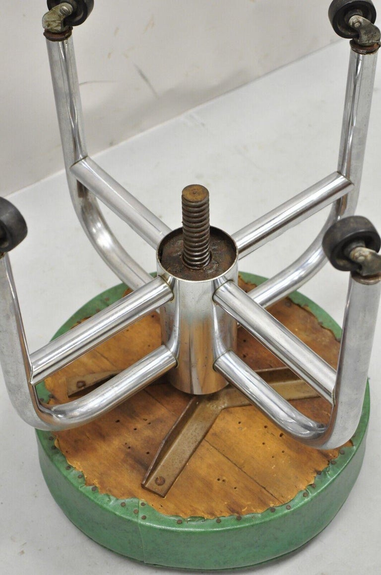Antique American Industrial Metal Green Vinyl Rolling Work Stool Seat ...