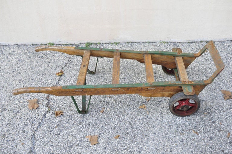 Antique American Industrial Oak Wood and Metal Hand Cart Hand Truck ...