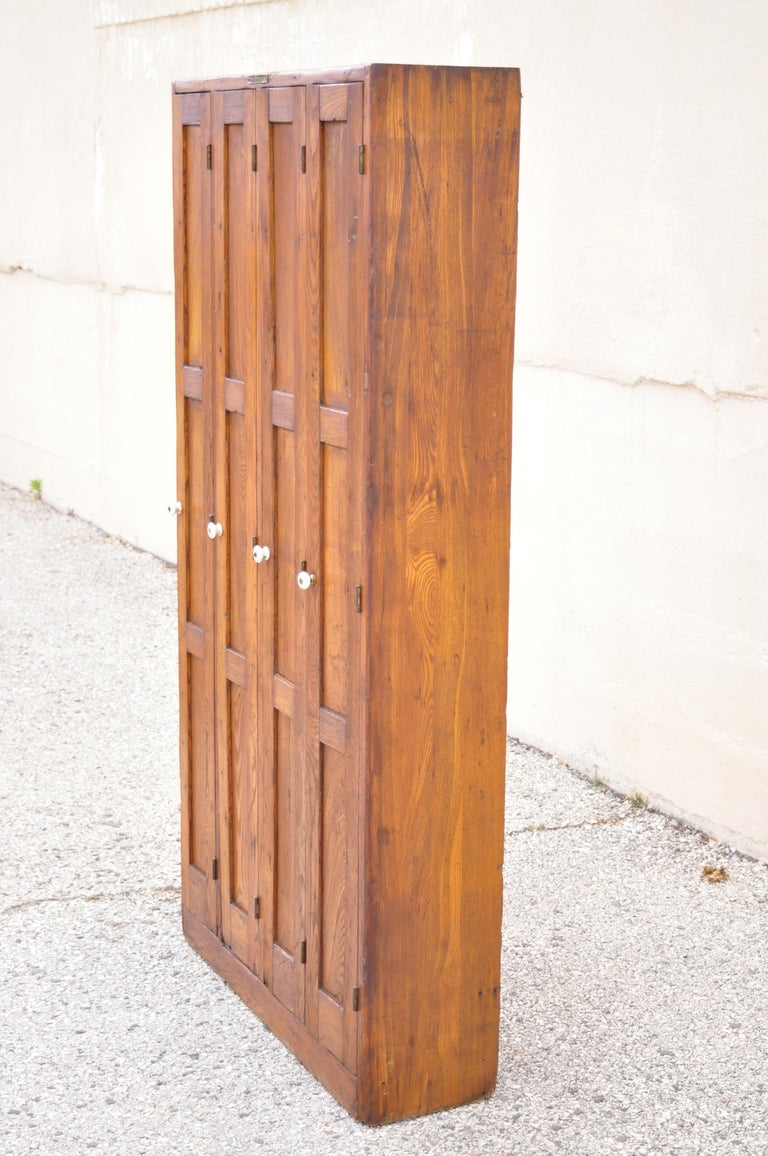 Antique American Industrial Oak Wood Slim Narrow File Cabinet Angled ...