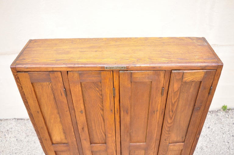 Antique American Industrial Oak Wood Slim Narrow File Cabinet Angled ...