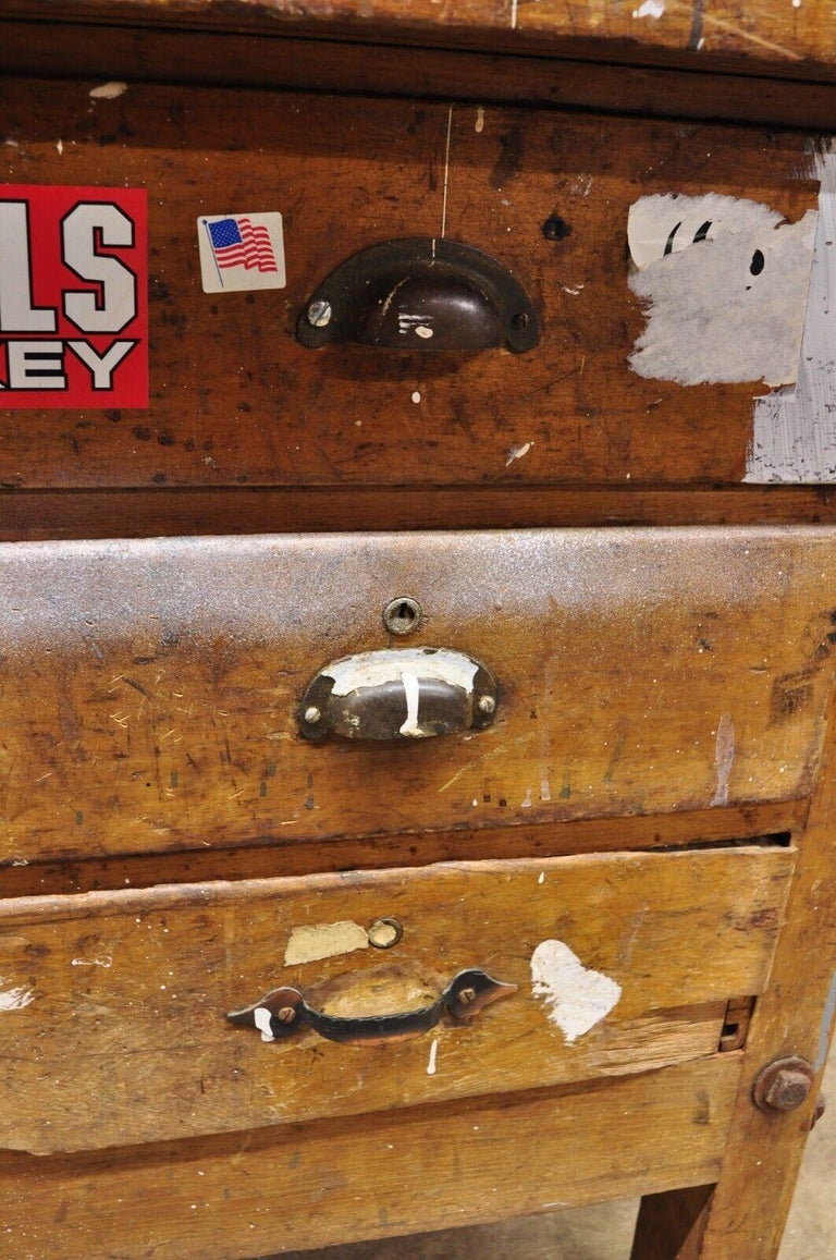 Antique American Industrial Wood Plank Distress Paint Splatter Work ...