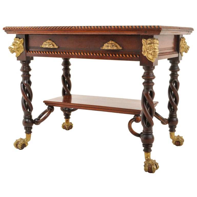 Antique American Merklen Bros NYC Walnut Library Writing Table Barley ...