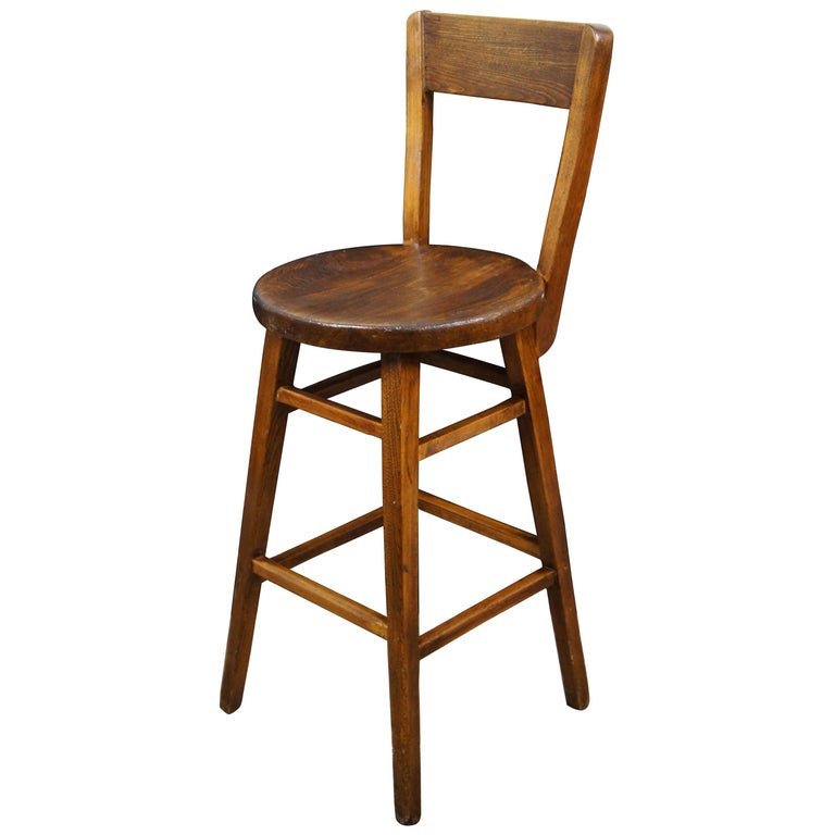 Antique American Oak Counter Bar Stool Chair Farmhouse Country at 1stDibs