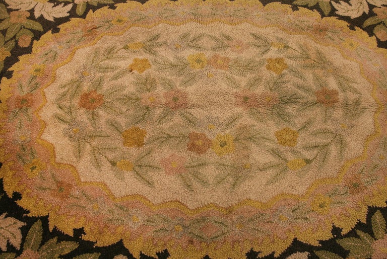 Antique American Oval Shape Hook Floral Field Rug, ca. 1920 For Sale at ...