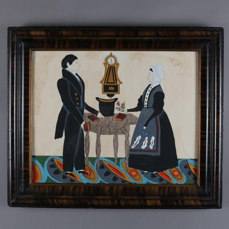 Antique American Boston Colonial Folk Art Portrait Painting, Courting ...