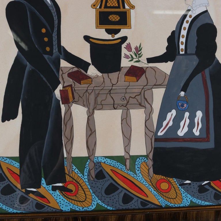 Antique American Boston Colonial Folk Art Portrait Painting, Courting ...