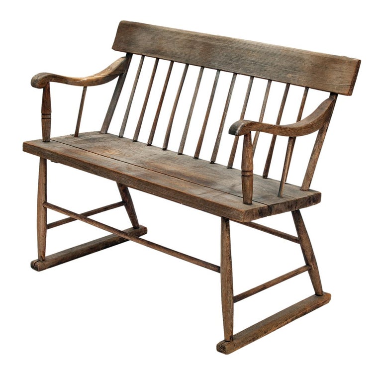 Antique American Primitive Armed Bench For Sale at 1stDibs